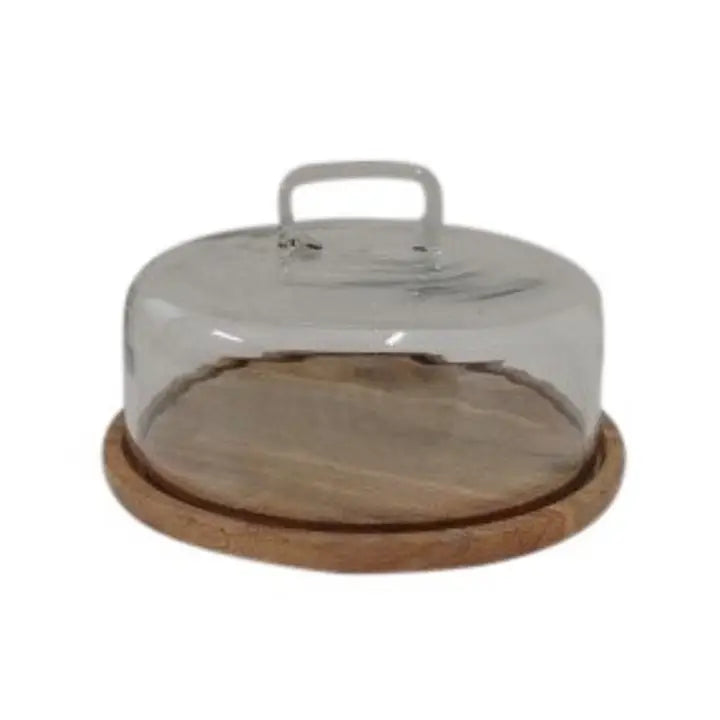Glass Cake Dome with Square Handle, and Wood Base – The Blended Bungalow